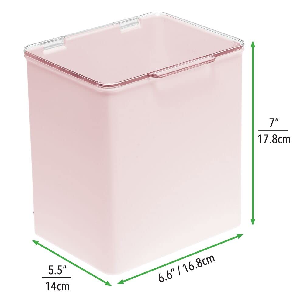 mDesign Plastic Stackable Box Household Storage Container with Attached Hinged Lid - Organizer for Entryway, Mudroom, Closet, Kitchen, Bathroom, Garage Kid's Room, Craft, 4 Pack - Light Pink/Clear