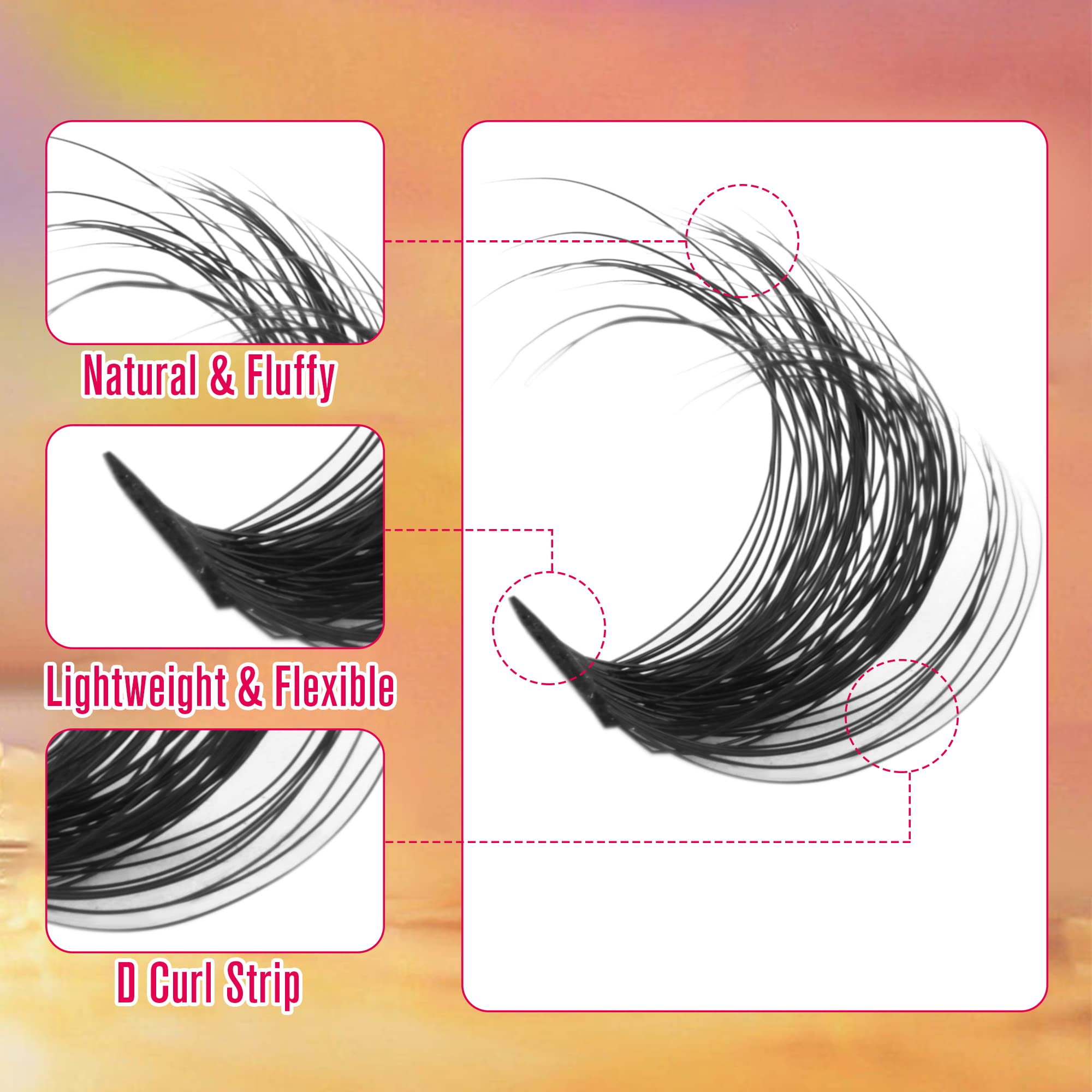 Cluster Mink Lashes Natural Look Fluffy D Curl Strip Eyelashes Extension Russian Eye Lashes Individual Wispy 5D Volume False Eyelashes 8 Pairs DIY Fake Eyelashes ALICROWN