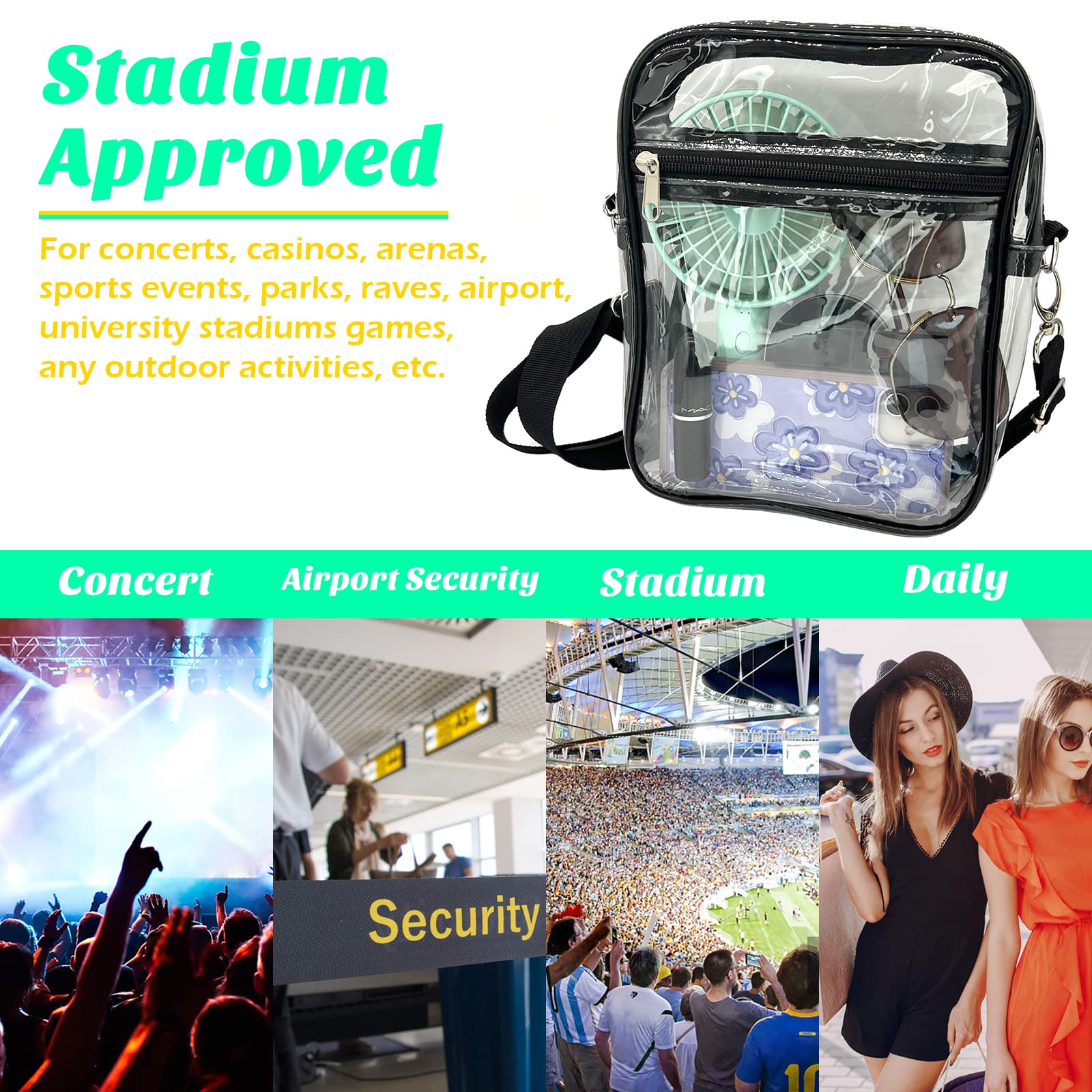 Inzllo Clear Bag Stadium Approved, Clear Crossbody Bag See Through Handbag Stadium Approved for Concerts, Festivals, Sports Events