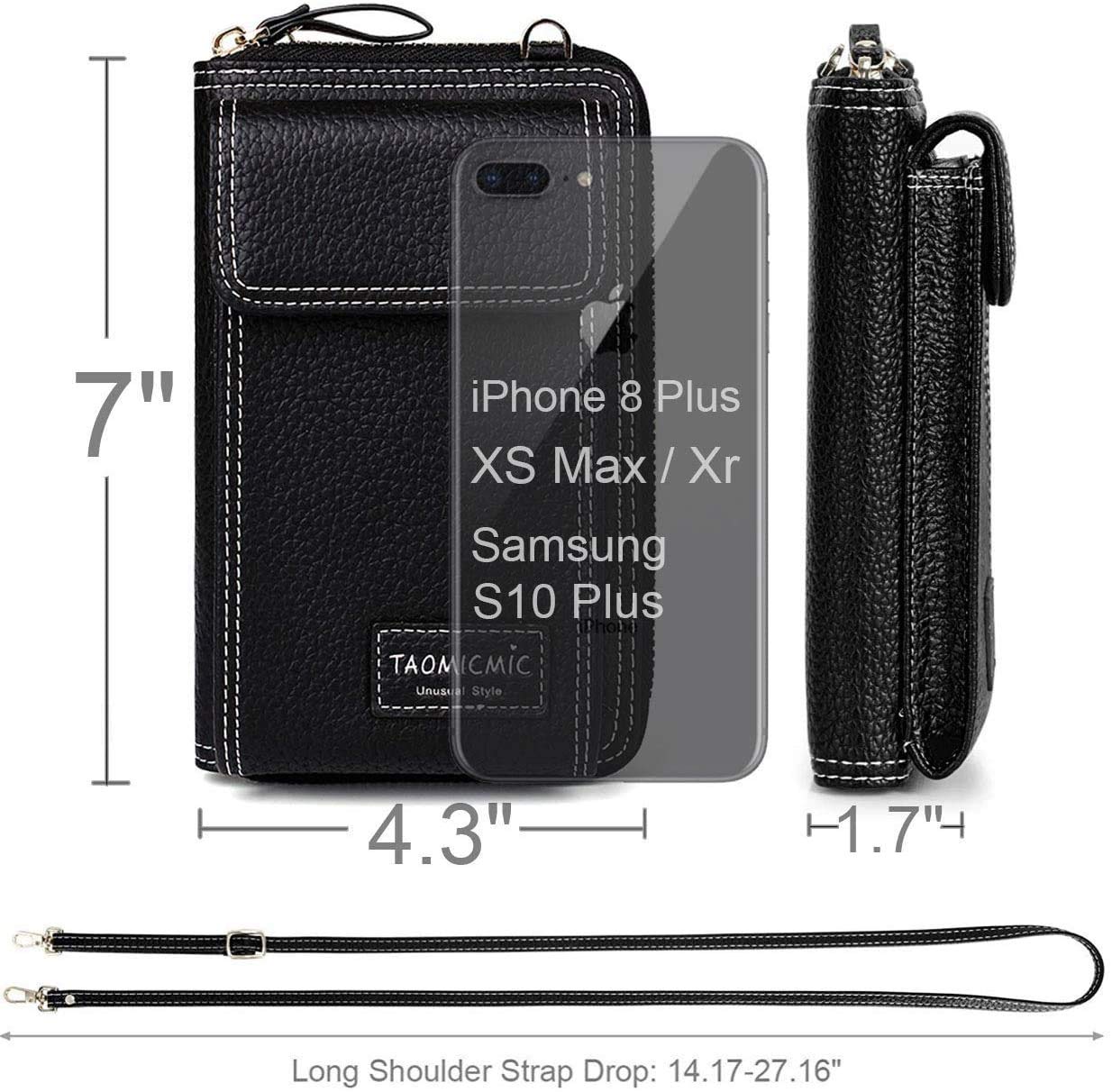 Ladies fashion casual shoulder messenger bag mid-length clutch bag large capacity mobile wallet (Color : Black, Size : One size)