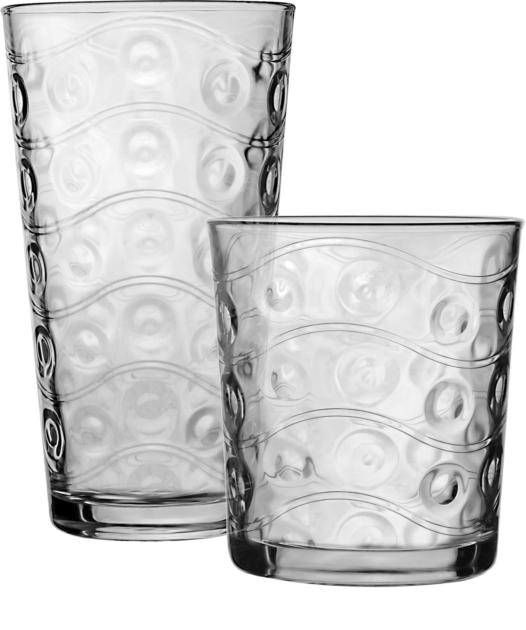 Circleware Cosmo Huge 16-Piece Glassware Set of Highball Tumbler Drinking Glasses and Whiskey Cups for Water, Beer, Juice, Ice Tea Beverages, 8-15.75 oz & 8-12.5 oz, Parade