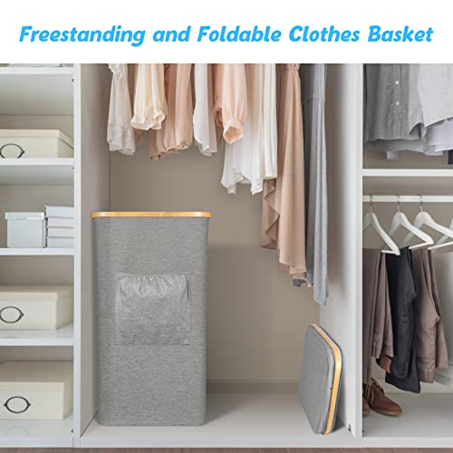 GLCONN Tall Laundry Basket with Lid, Inner Bag - 105L Large Laundry Hamper Bathroom Clothes Basket - Collapsible Storage Bin Grey Basket for Clothes, Toys, Dorm, Living Room, Bedroom Organizer