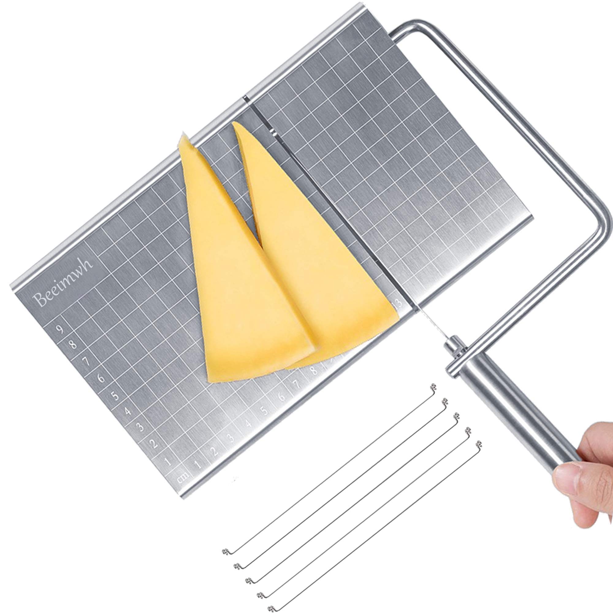 Cheese Slicer Wire,Stainless Steel Cheese Cutter with Accurate Size Scale,Wire Cheese Slicer for Cheese Butter Equipped with 5 Replaceable Cheese Slicer Wires
