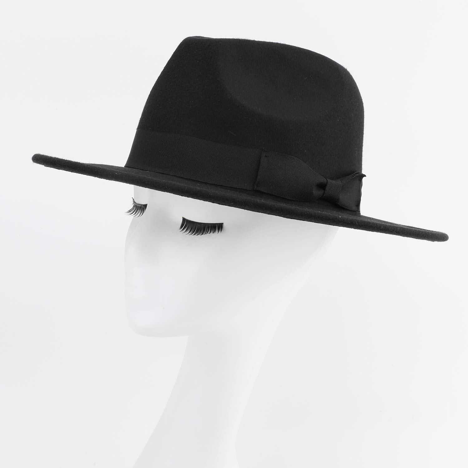 Besoogii Classic Wide Brim Women Men Fedora Hat with Belt Buckle Felt Panama Hat (Bowknot-Rice)
