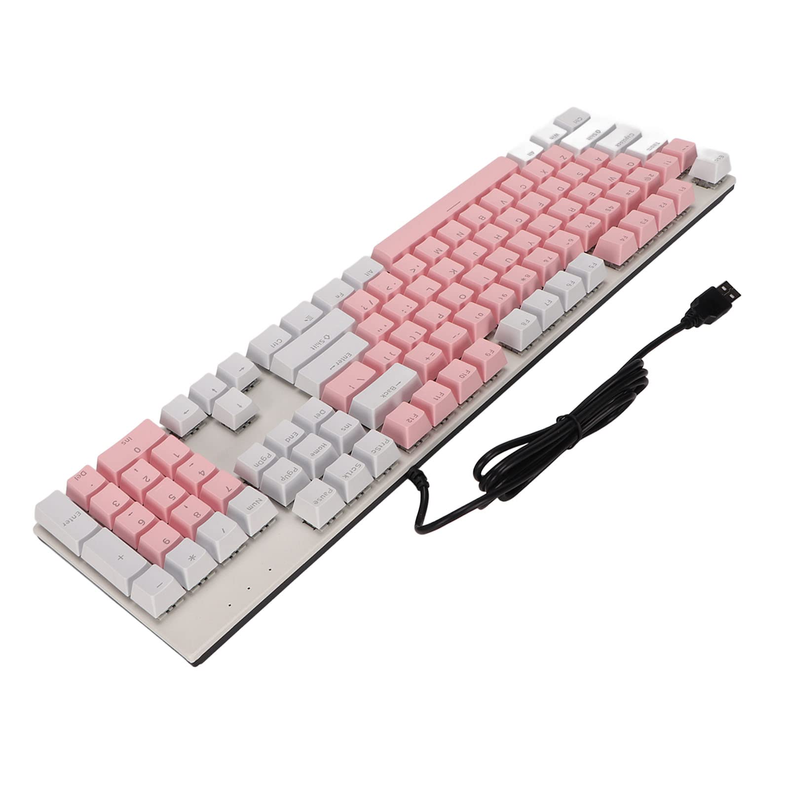 Blue Switch Mechanical Gaming Keyboard, Mechanical Keyboard Ergonomic Scratch Resistant 104 Key High Sensitivity for Home for Office (White Pink)