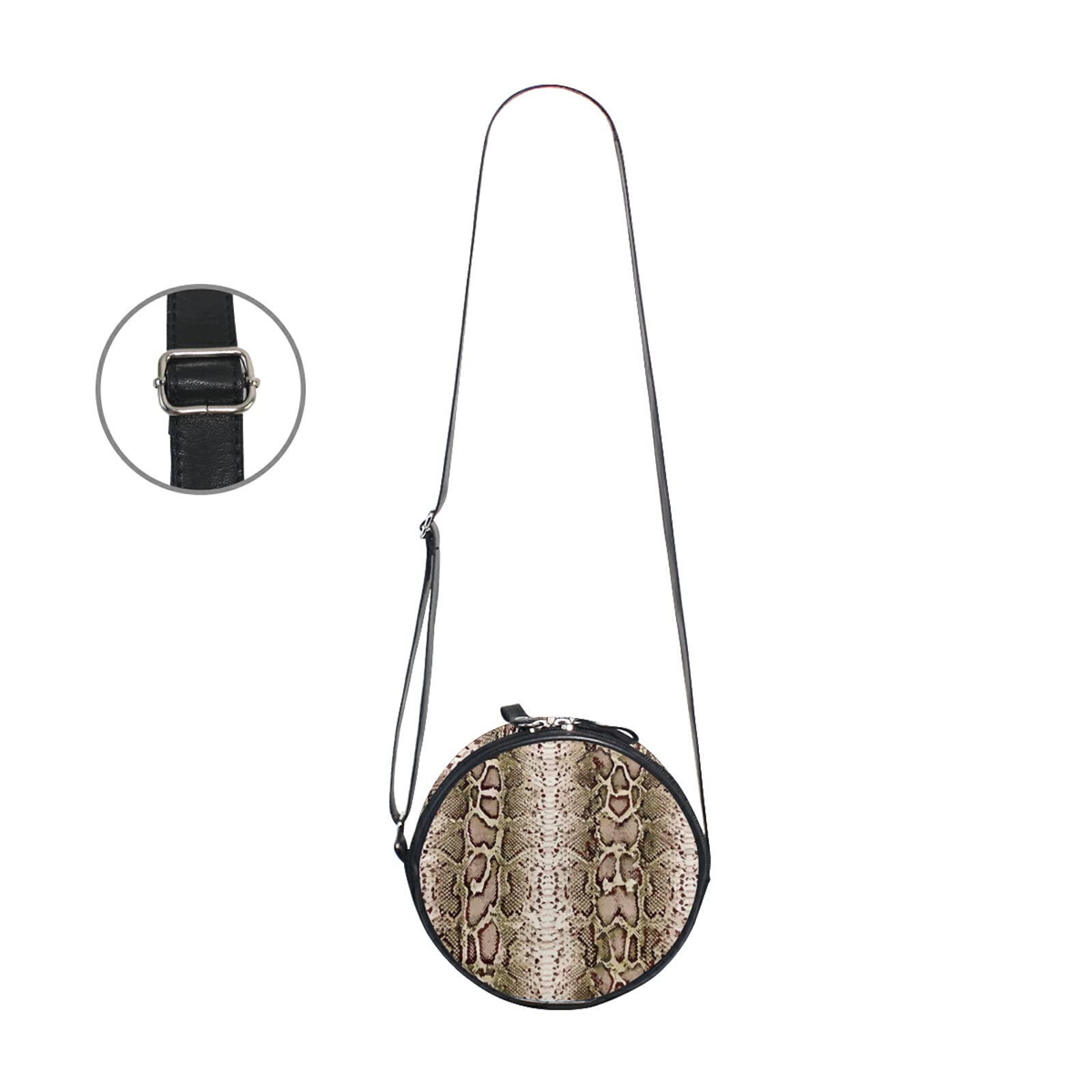 OTVEE Snake Print Animal Skin Crossbody Bag Small Canvas Shoulder Round Bag for Women