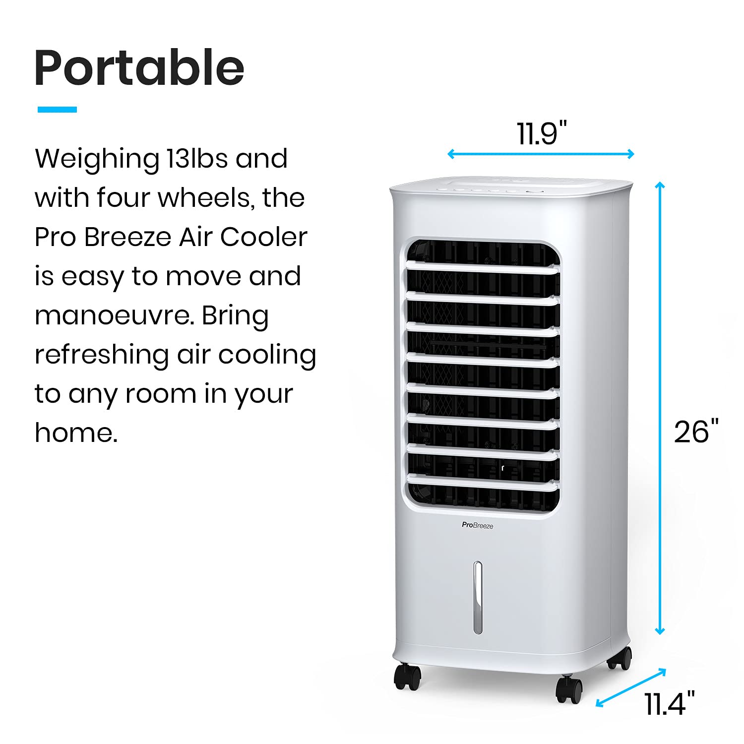 Pro Breeze Evaporative Air Cooler For Room Cooling Fan - 3-in-1 Air Cooler Portable with 6 QTS Tank, 70° Oscillation & 7hr Timer - Portable Swamp Cooler with Remote Control