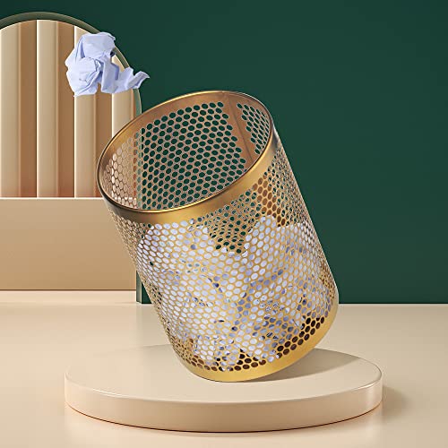 BOOTLION Stainless Steel Mesh Wastebasket,3.5Gallon Round Mesh Wastebasket Trash Can Recycling Bin,Waste Paper Basket,Kitchen Trash Cans,for Home,Office, Bathroom, Bedroom (Rose Gold)