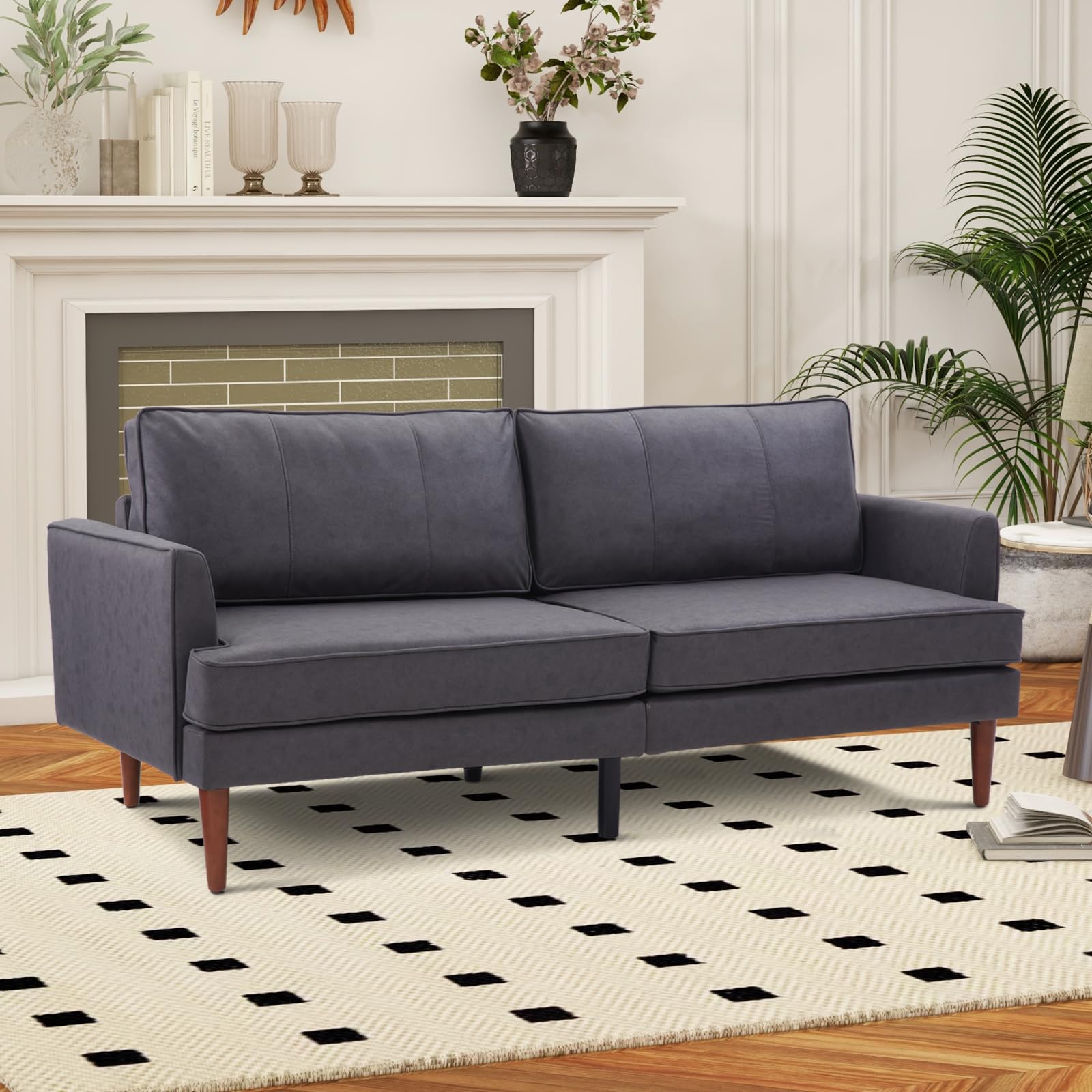 EBELLO Sofa Bed, Faux Leather Sleeper Sofa with Soft Padded Seat and Wood Frame, Convertible Futon Couch for Living Room, Grey