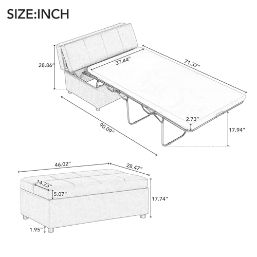 CuisinSmart Folding Ottoman Bed,Pull Out Sofa Bed with Mattress,2 in 1 Convertible Guest Sofa Be,F Old Out Sleeper Sofa Bed for Living Room Small Apartment Bedroom Off Black PU