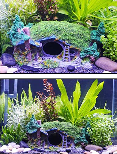 DUGUWEI Aquarium Decoration Small Animal Hideout House Fish Tank Ornament Reptile & Insect Shelter Cage Size Large (11''x7''x6'')