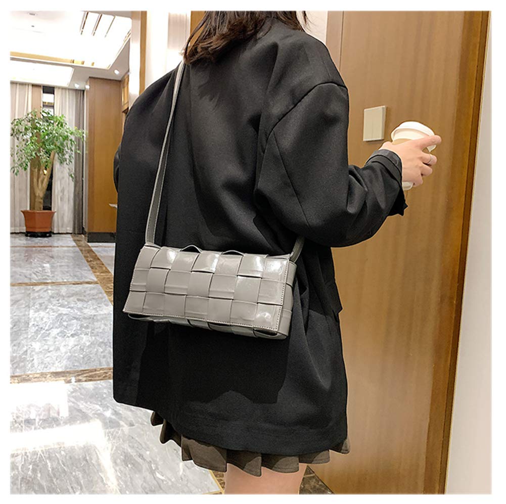 Santwo Women Leather Adjustable Strap Shoulder Bag Mini Small Weave Crossbody Handbag (Grey)