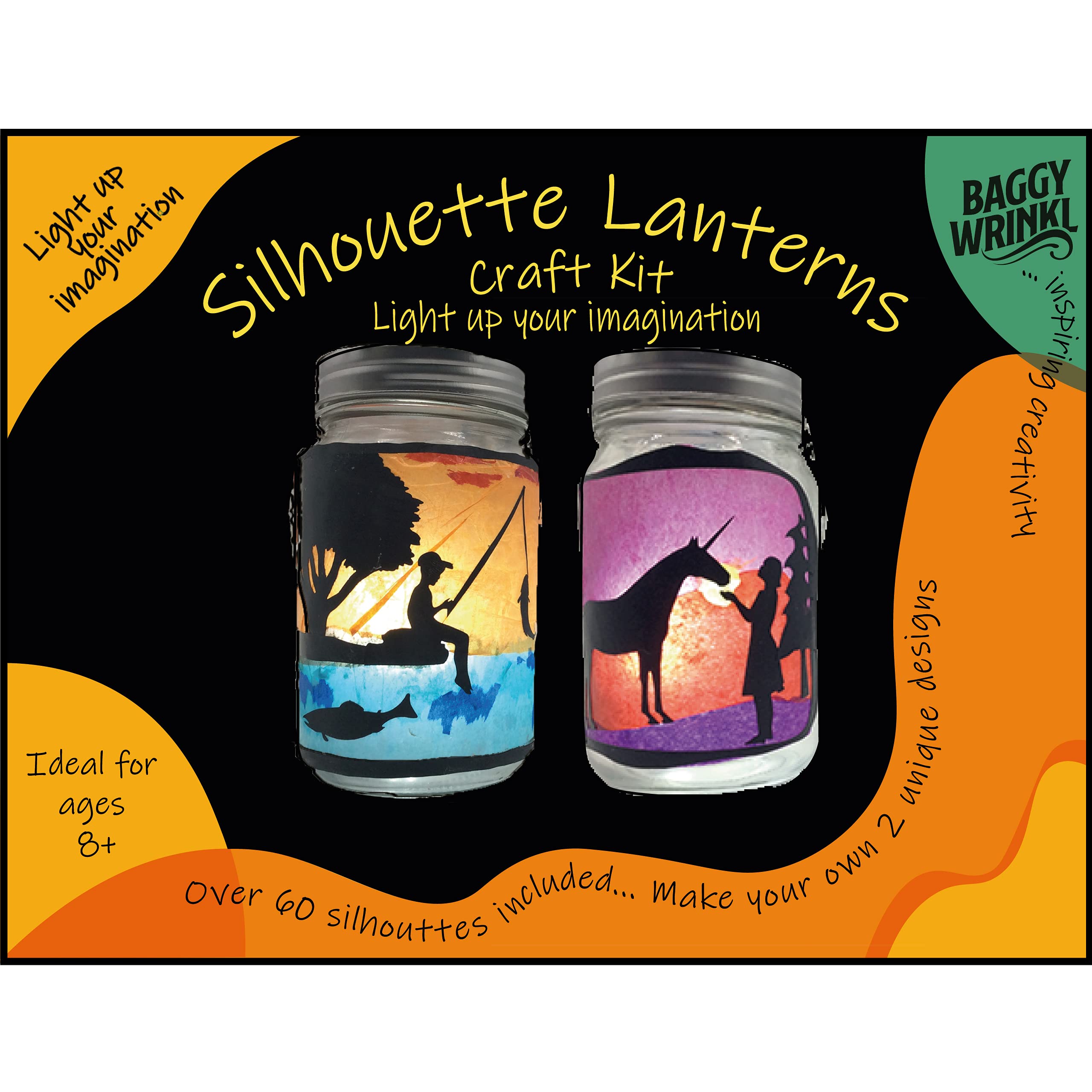 Lantern Craft KIT ā Arts and Crafts Gift/Activity/Projects/Party for Girls/Boys/Kids/Teens. DIY Make Your Own Silhouette Lantern Jar: 60+ Silhouettes - Fairy/Unicorn/Dragon. by Baggy Wrinkl