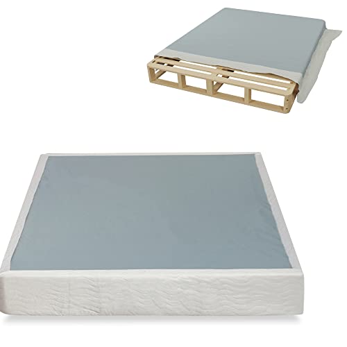 Spring Coil, 4.5-Inch Sturdy Box Spring for Mattress Support-Durable and Easy to Assemble Natural Wood Foundation for King, White