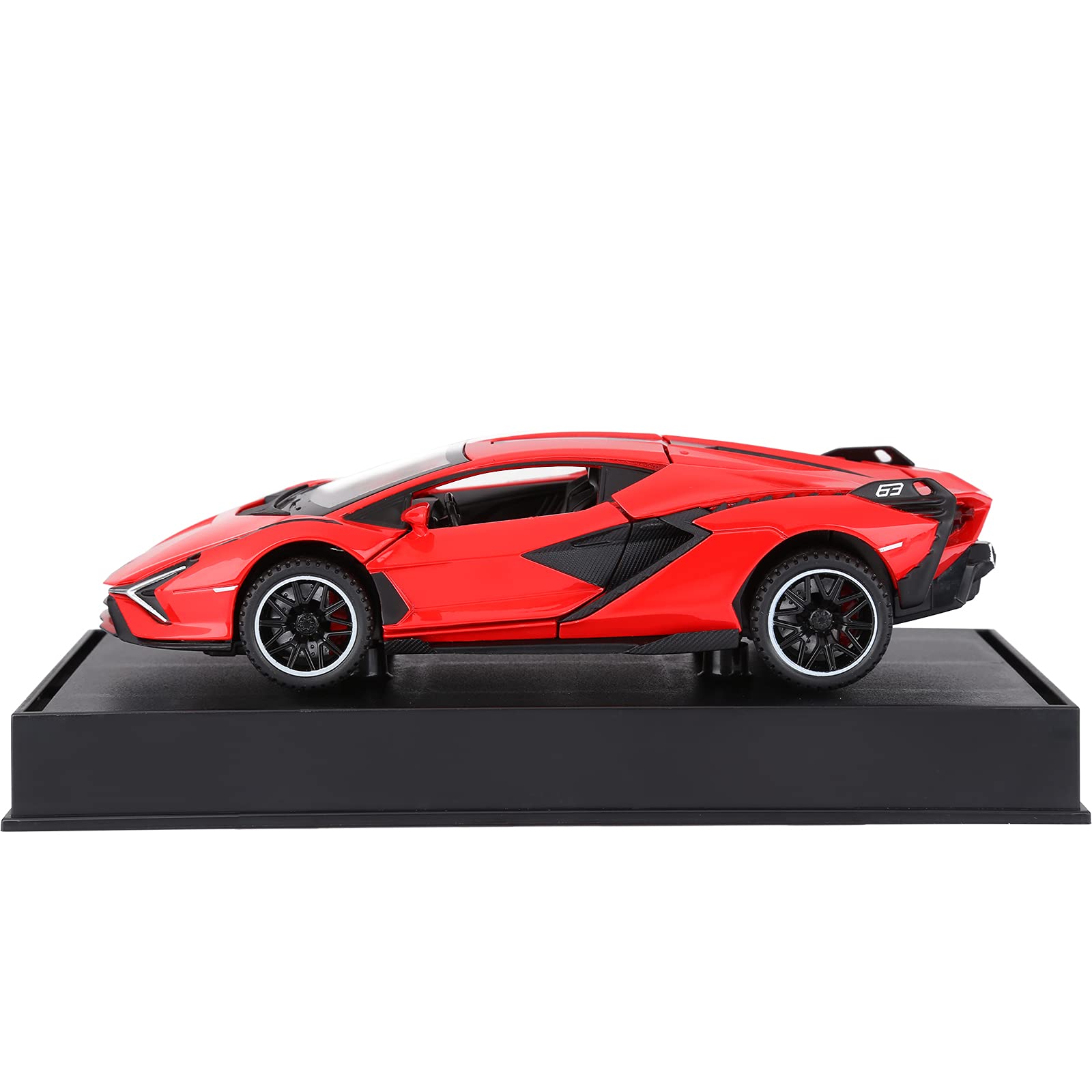 SASBSC Toy Cars Lambo Sian FKP3 Metal Model Car with Light and Sound Pull Back Toy Car for Boys Age 3 + Year Old (Red)