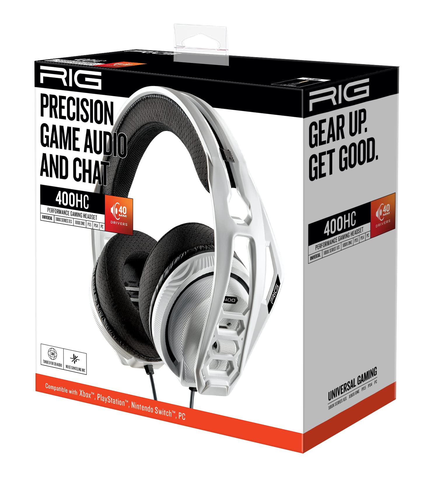 RIG 400HC Multiplatform Performance Gaming Headset with Removable Noise Canceling Microphone for Xbox Series X|S, Xbox One, PlayStation, PS4, PS5, Nintendo Switch, and PC - White