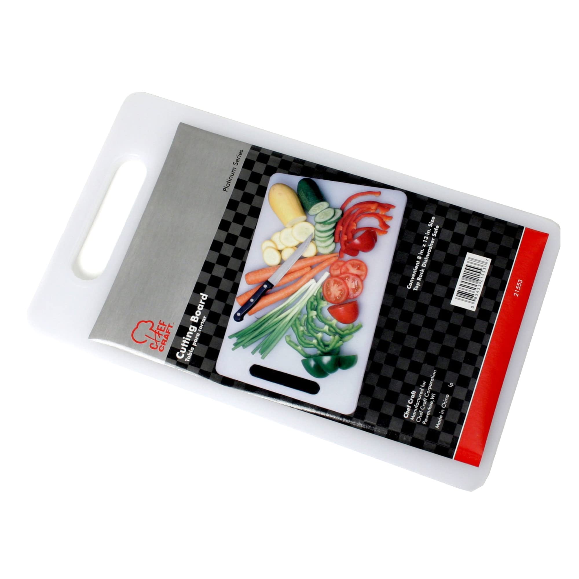 Chef Craft Basic Solid Plastic Cutting Board, 13 x 8 inch, White