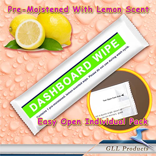 GLL Dash Wipes for Car Interior, 50-Pack Wet Cleaning Wipes for Car Interior Surfaces, Steering Wheel, Dashboard Console and Handle. Lemon Scented Pre-Moisturized Auto Cleaning Cloths