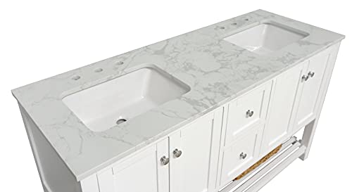 Kitchen Bath Collection Lakeshore 60-inch Double Bathroom Vanity (Engineered Carrara/White): Includes White Cabinet with Engineered Carrara Countertop and White Ceramic Sinks