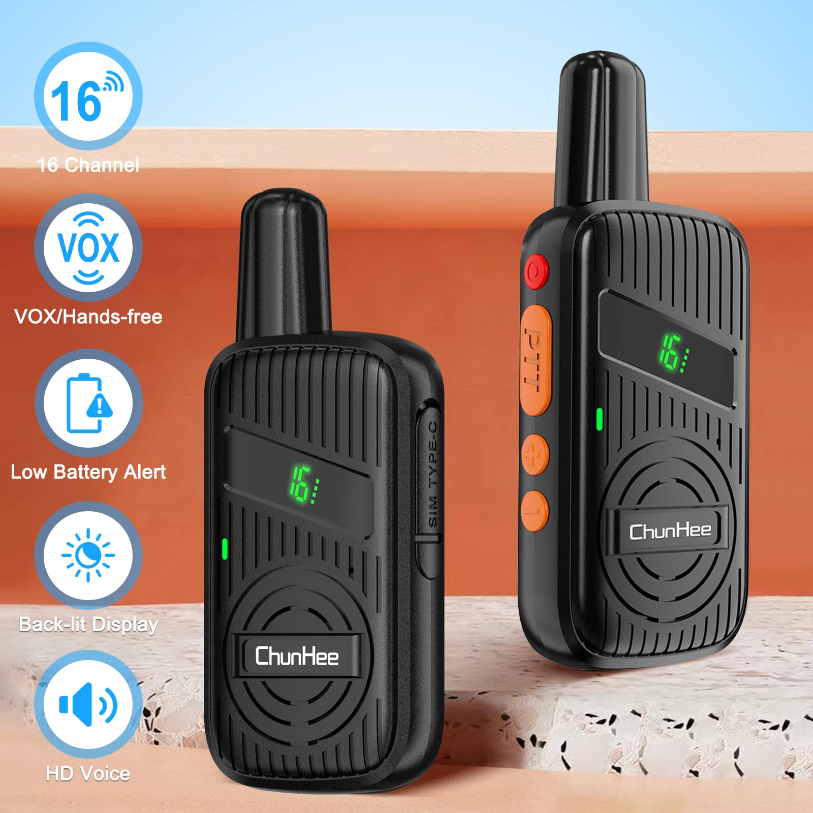 ChunHee Intercoms Wireless for Home-1.5 Mile Long Range Portable VOX Hands-Free Wireless Intercom System for Business-Room to Room Communication Elderly Intercom, 16 Channels, LCD Back-lit Display