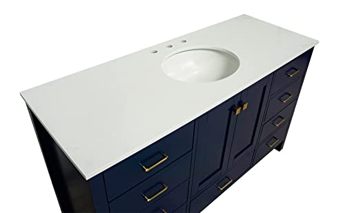 Kitchen Bath Collection Horizon 60-inch Single Bathroom Vanity (Engineered White/Royal Blue): Includes Royal Blue Cabinet with Engineered White Countertop and White Ceramic Sink
