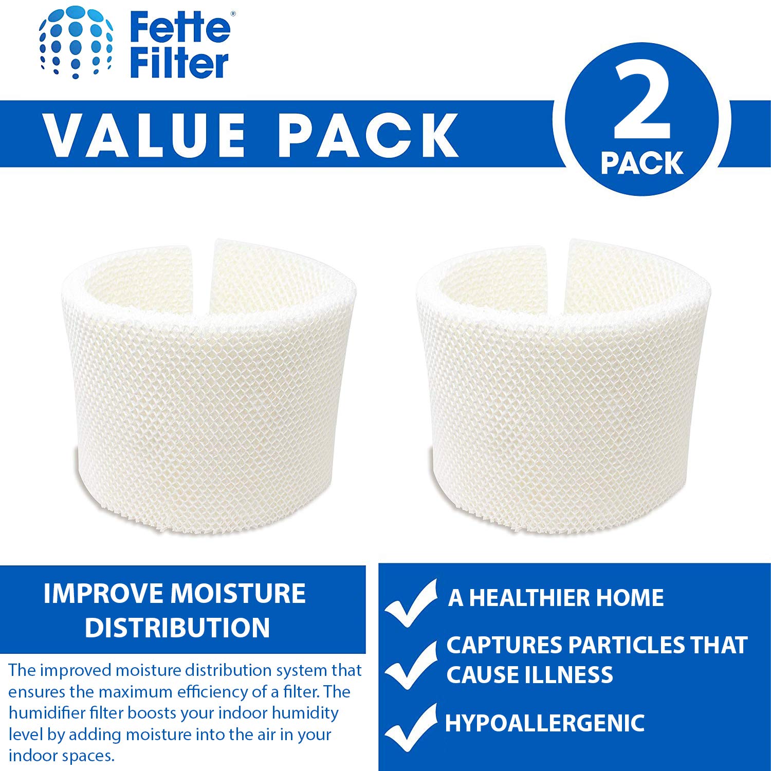 Fette Filter - MAF2 Humidifier Wicking Filter Compatible with Air-Care Essick Air Moist Air MA0800 MA08000 MA0600 MA0601& Kenmore 32-15508 15408 154080 (Pack of 2)