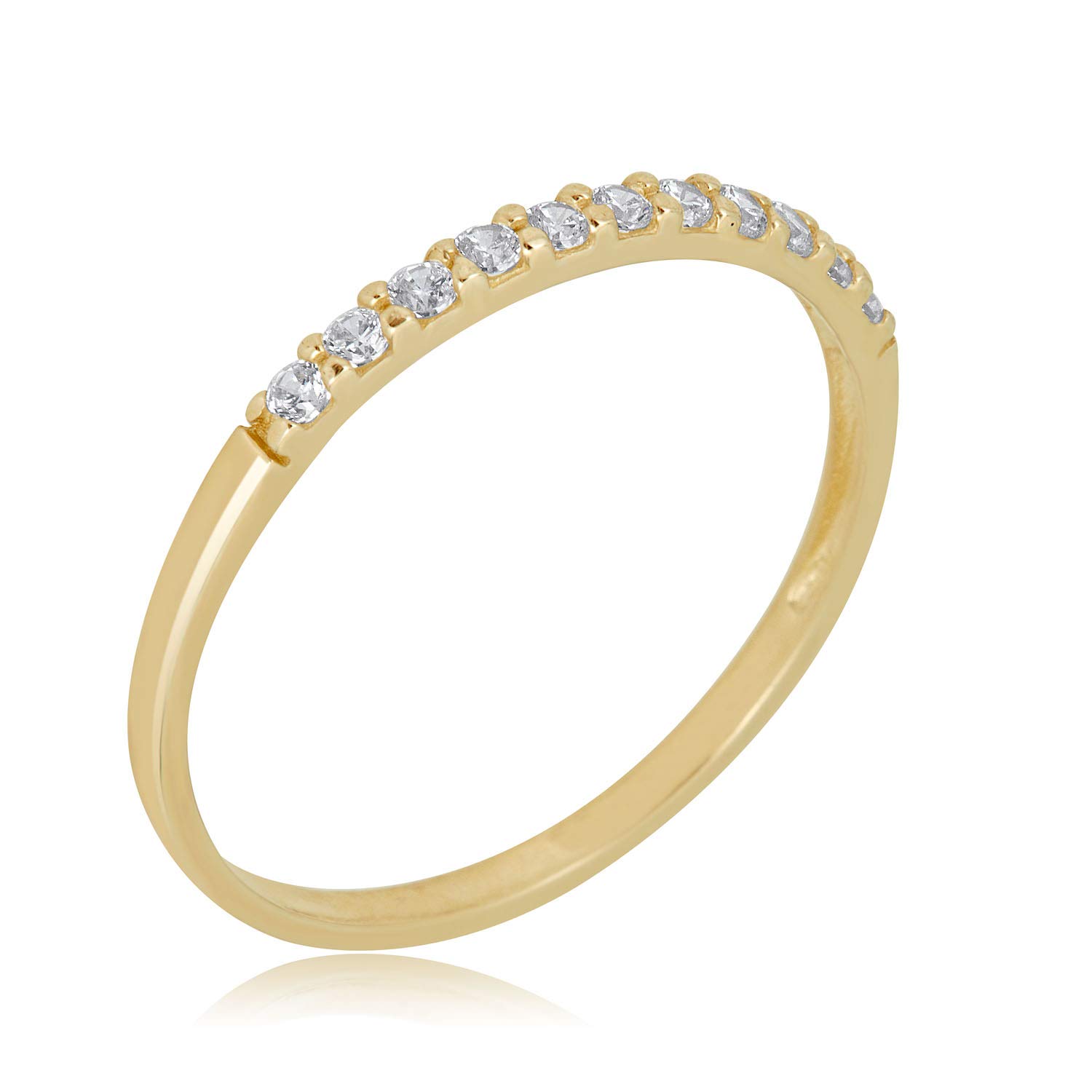 AVORA 10K Yellow Gold Simulated Diamond CZ Half Eternity Band Stackable Ring - Size 7