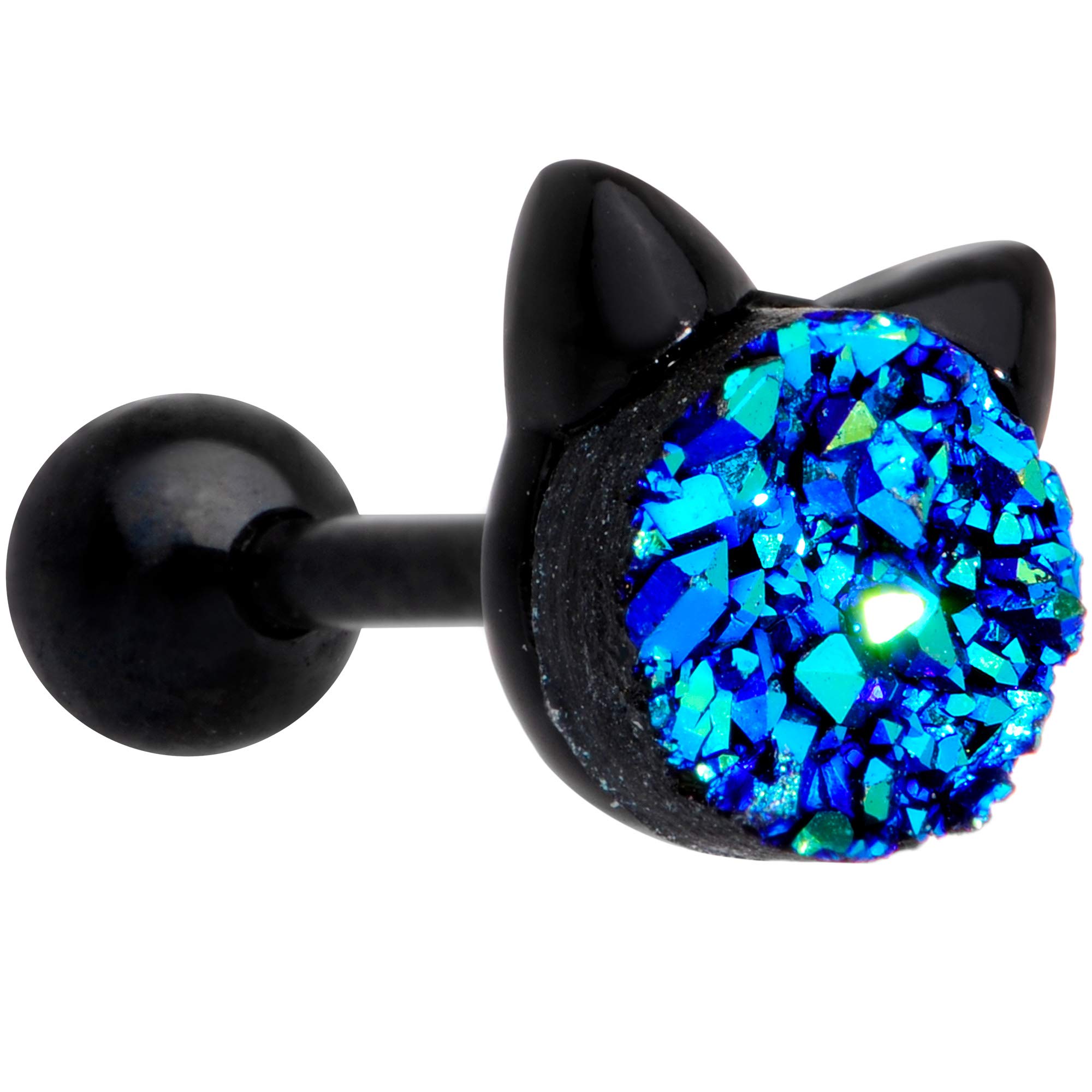 Body Candy 16G Black Plated Steel Helix Stud Tragus Cartilage Earring Blue Accent Black Cat Body Jewelry 6mm
