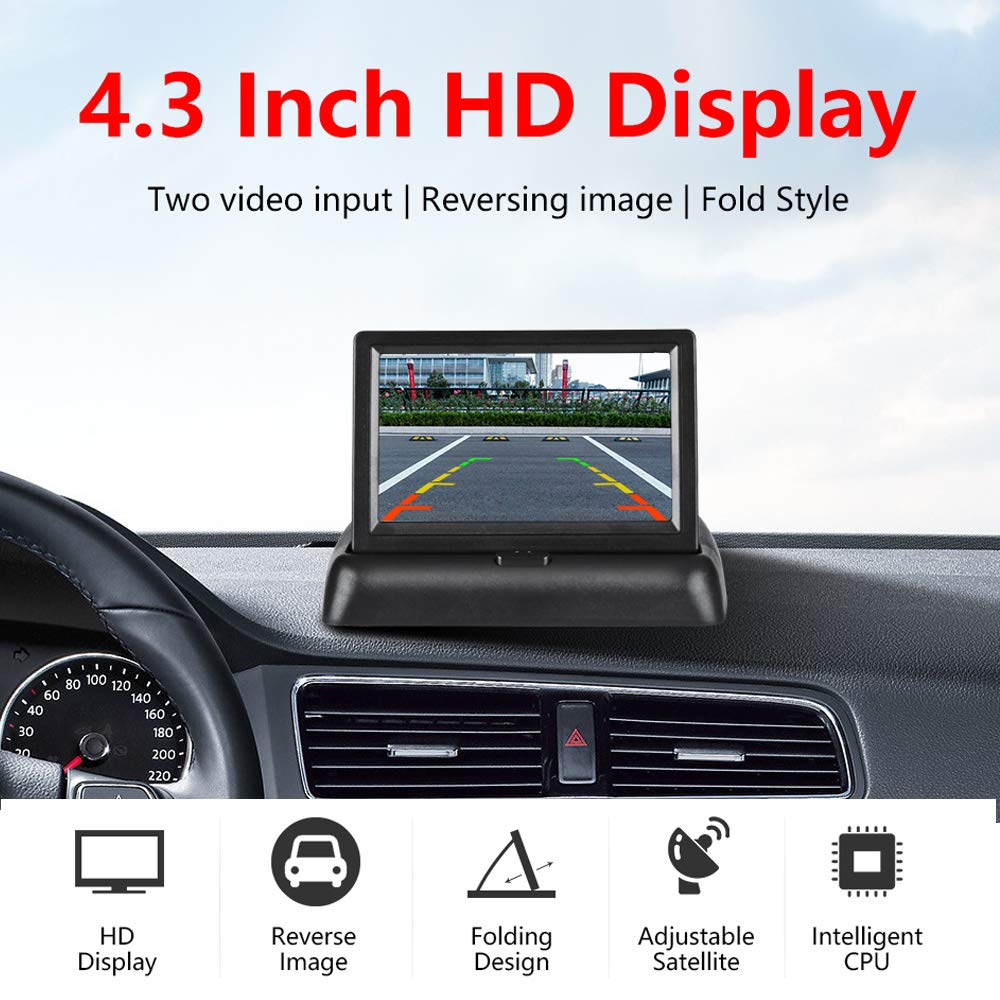 Backup Camera for Car Wireless HD 1080P 4.3'' Rear View Mirror System IP68 Waterproof Reverse Cam Kit for Car Trucks Minivans SUV Easy Installation Night Vision DIY Guide Lines