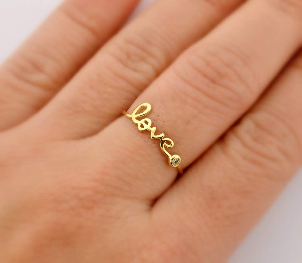 AVORA 10K Yellow Gold Love Ring with Bezel Simulated Diamond CZ - Size 7