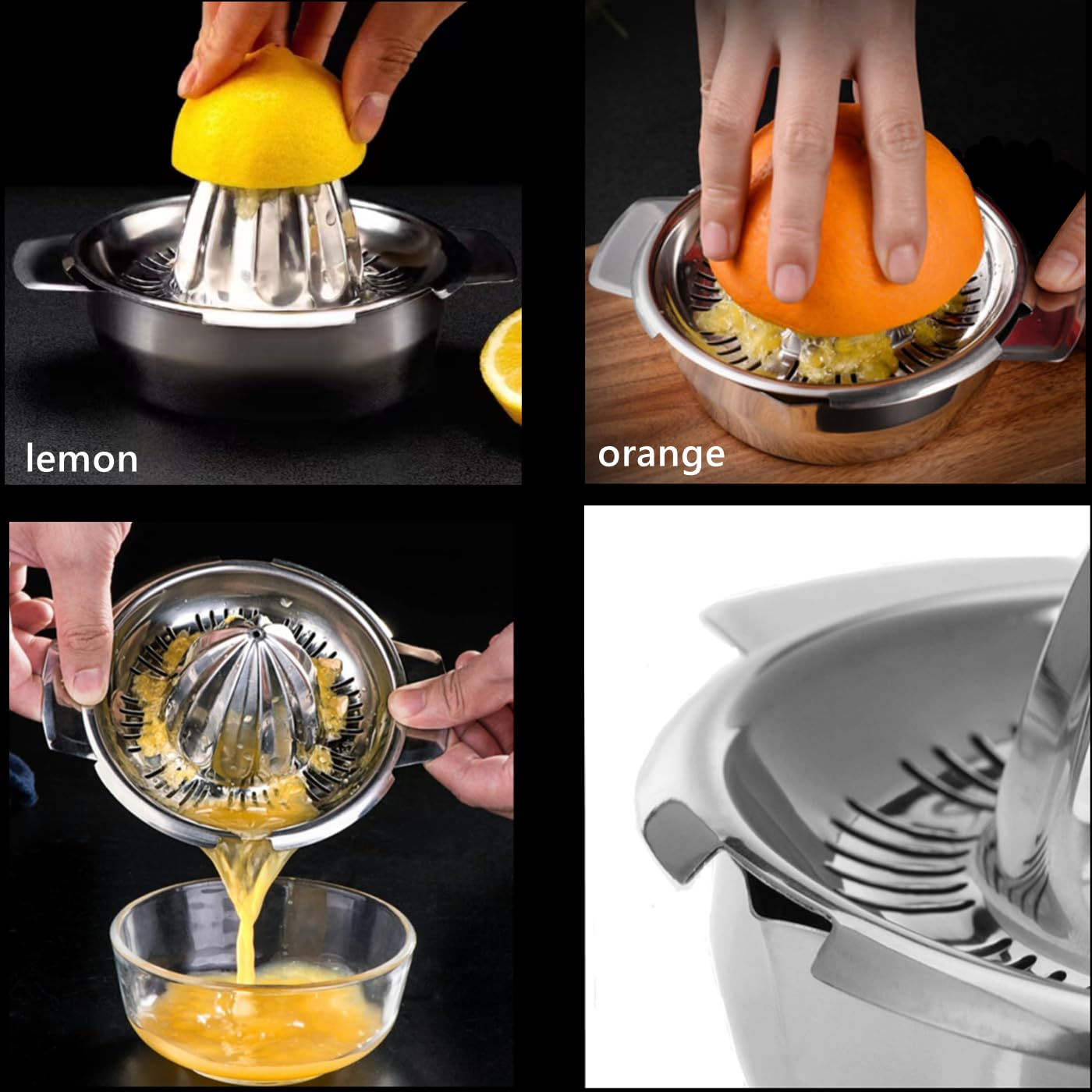 Citrus Lemon Orange Grapefuit Juicer Manual Squeezer 304 Stainless Steel Robust Hand Juicer Reamer Rotation Press with Strainer&12 OZ Bowl, 2 Pour Spouts, Dishwasher Safe, Easy to Clean, Heavy Duty