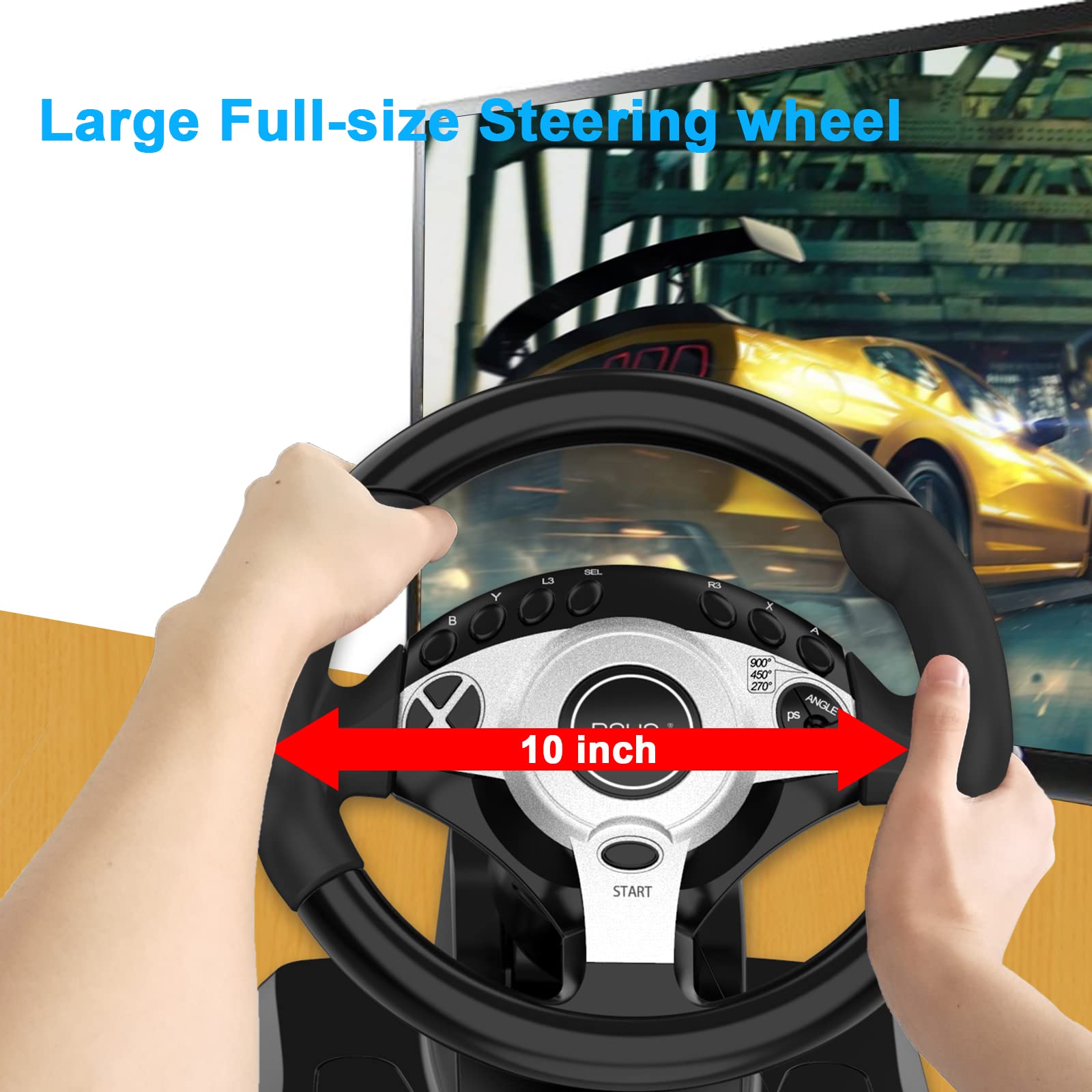 NBCP Steering Wheel Universal Usb Car Sim 270/900 degree Race Steering Wheel with pedal Pedals And Shifter Bundle for Xbox One,Xbox Series X/S,PS4,PS3