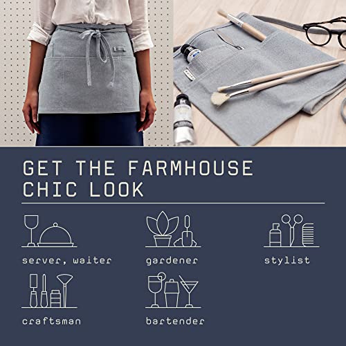 MEEMA Blue Half Apron with Pockets | Upcycled Denim and Cotton | Ideal for Restaurant Unisex Waitress Apron | 23X13 in, One Size Fits All