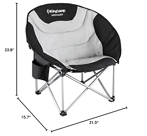 KingCamp Oversize Padded Moon Saucer Leisure Cooler Bag and Cup Holder, Portable Heavy Duty Folding Chair for Outdoor Camping, Picnic, Fishing, Lawn, Black/MediumGrey, ONE Size