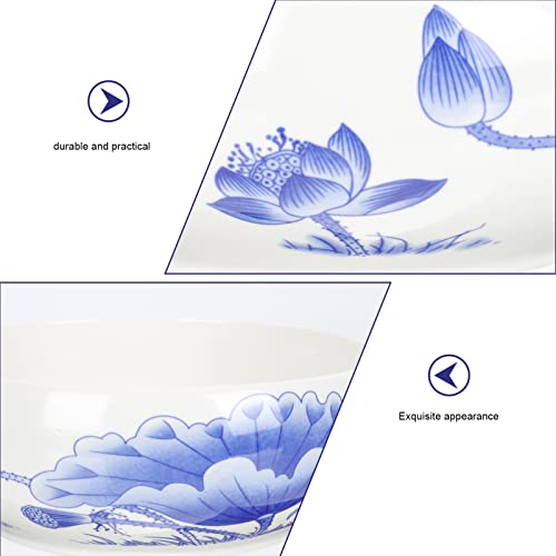 Cabilock Blue and White Porcelain Flowerpot Water Lily Ceramic hydroponic Terrarium Garden Shallow Pot Modern Flower Pot Small Cactus pots Round Shallow Pot Plant Ceramics Window Frame