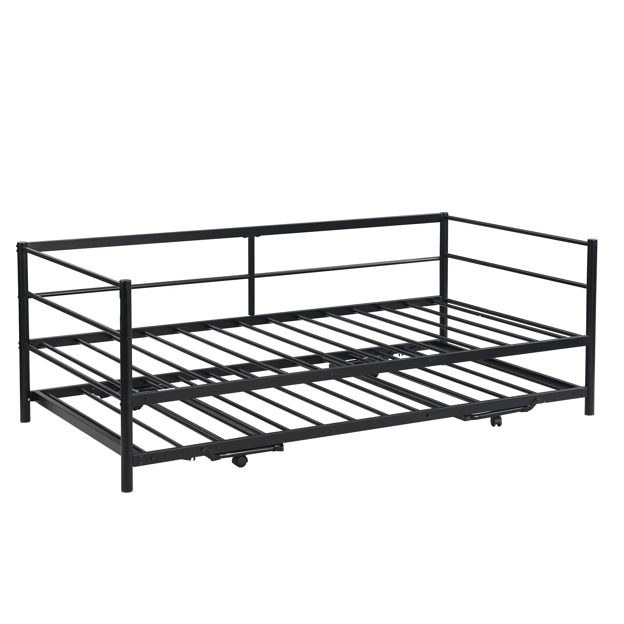 Bellemave Twin Size Metal Daybed with Adjustable Trundle, Heavy-Duty Steel Daybed with Pop Up Trundle, Black