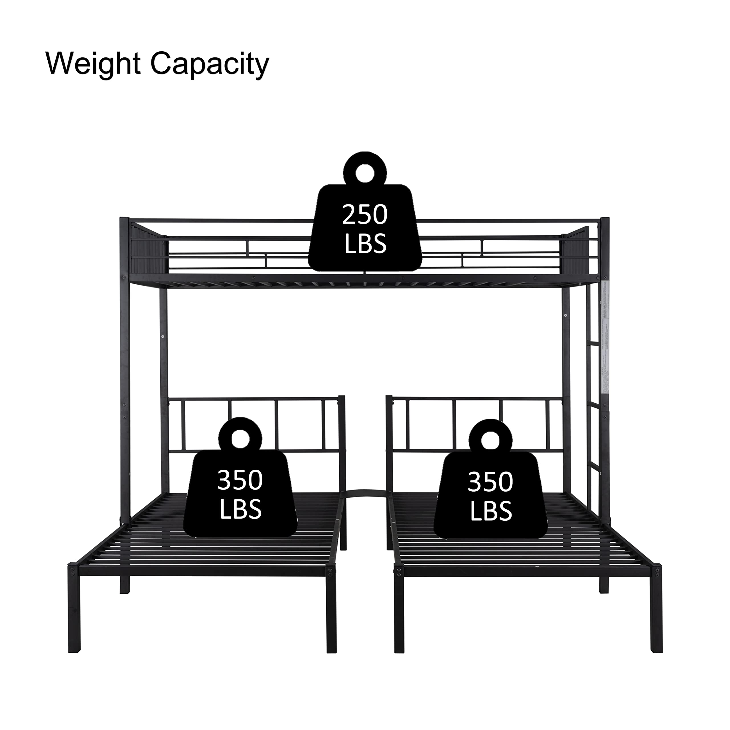 Harper & Bright Designs Twin Over Twin Bunk Beds for 3, Metal Triple Bunk Bed with Guardrails for Kids, Teens, Boys, Girls (Black)