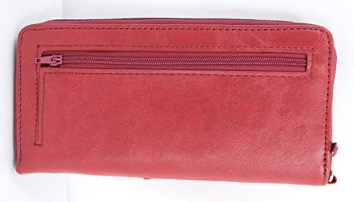 Lavishy Black Cat and Flower applique Zip Around Wallet with a Strap (Red)