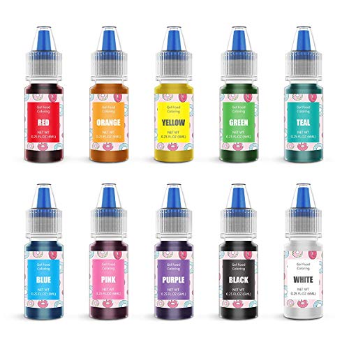 Food Coloring Cake Decorating Set - Jelife 10 Gel Based Flavorless Edible Food Dye Vibrant Concentrated Neon Icing Colors for Kids Baking Macaron Frosting Fondant Cookie (6ml/Bottles)