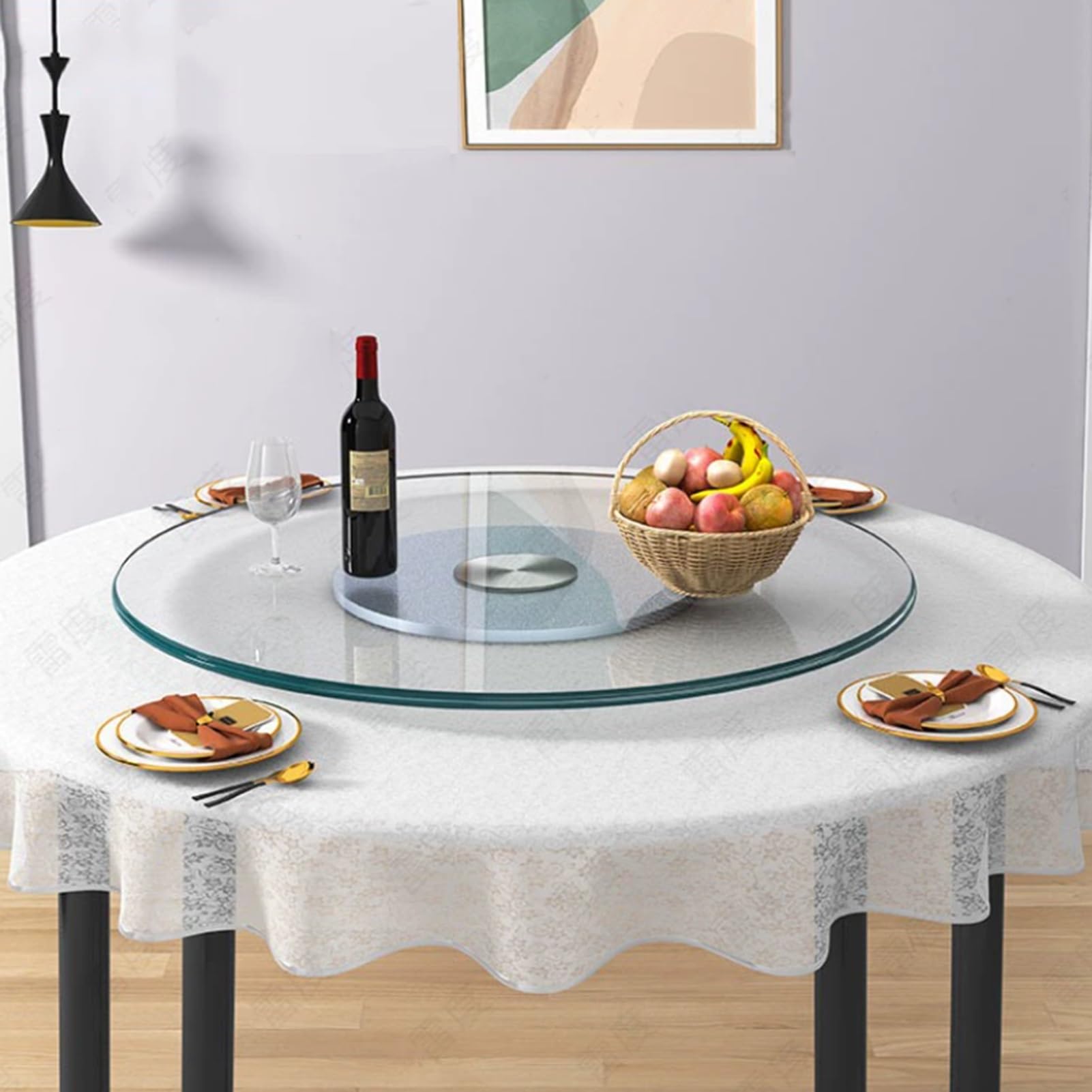 BPILOT Heat Tolerant Tempered Glass Lazy Susan Turntable，Transparent Rotating Dining Table Top For Organizer-Platter, Turntable, Serving (Color : Clear, Size : 60cm)