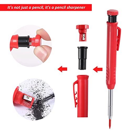 Carpenter Pencils, Construction Pencils with Pencil Sharpeners Center Punch Mechanical Carpenters Pencil Woodworking Scribing Tools Set for Carpentry Welders, 5pcs