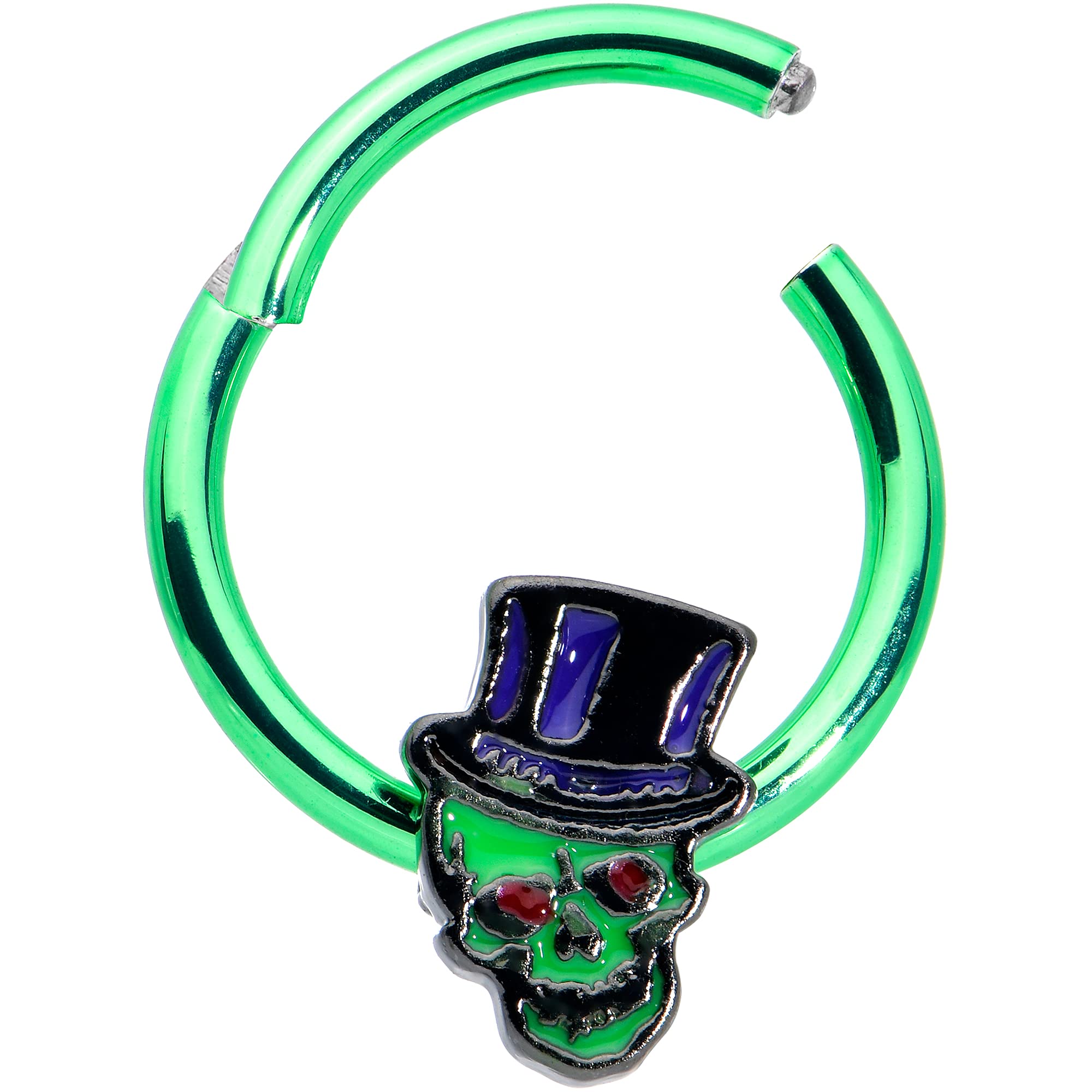 Body Candy 16G Green Plated Steel Hinged Segment Ring Seamless Cartilage Nipple Top Hat Skull Nose Hoop 3/8"