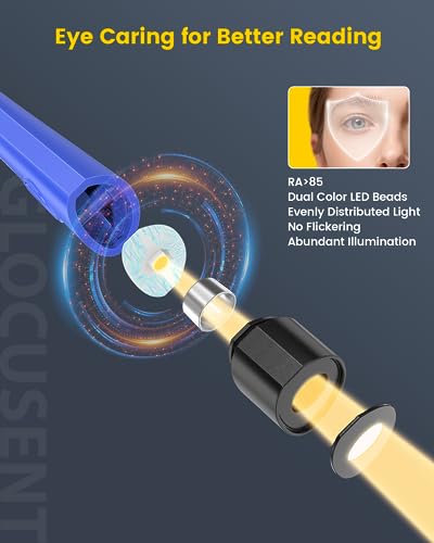 Glocusent LED Neck Reading Light, Book Light for Reading in Bed, 3 Colors, 6 Brightness Levels, Bendable Arms, Rechargeable, Long Lasting, Perfect for Reading, Knitting, Camping, Repairing