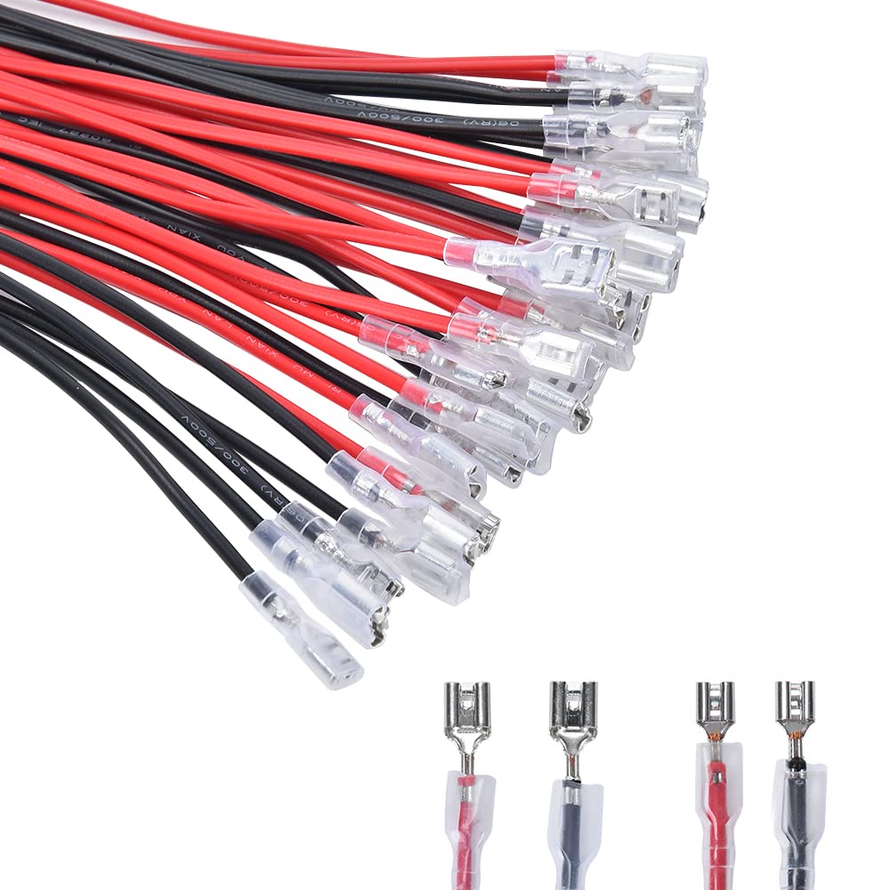CNAODUN 32Pcs Female Spade Connector 4.8mm and 6.3mm Crimp Terminal with Insulating Sleeve and Wire Female Spade Quick Splice Assortment Kit