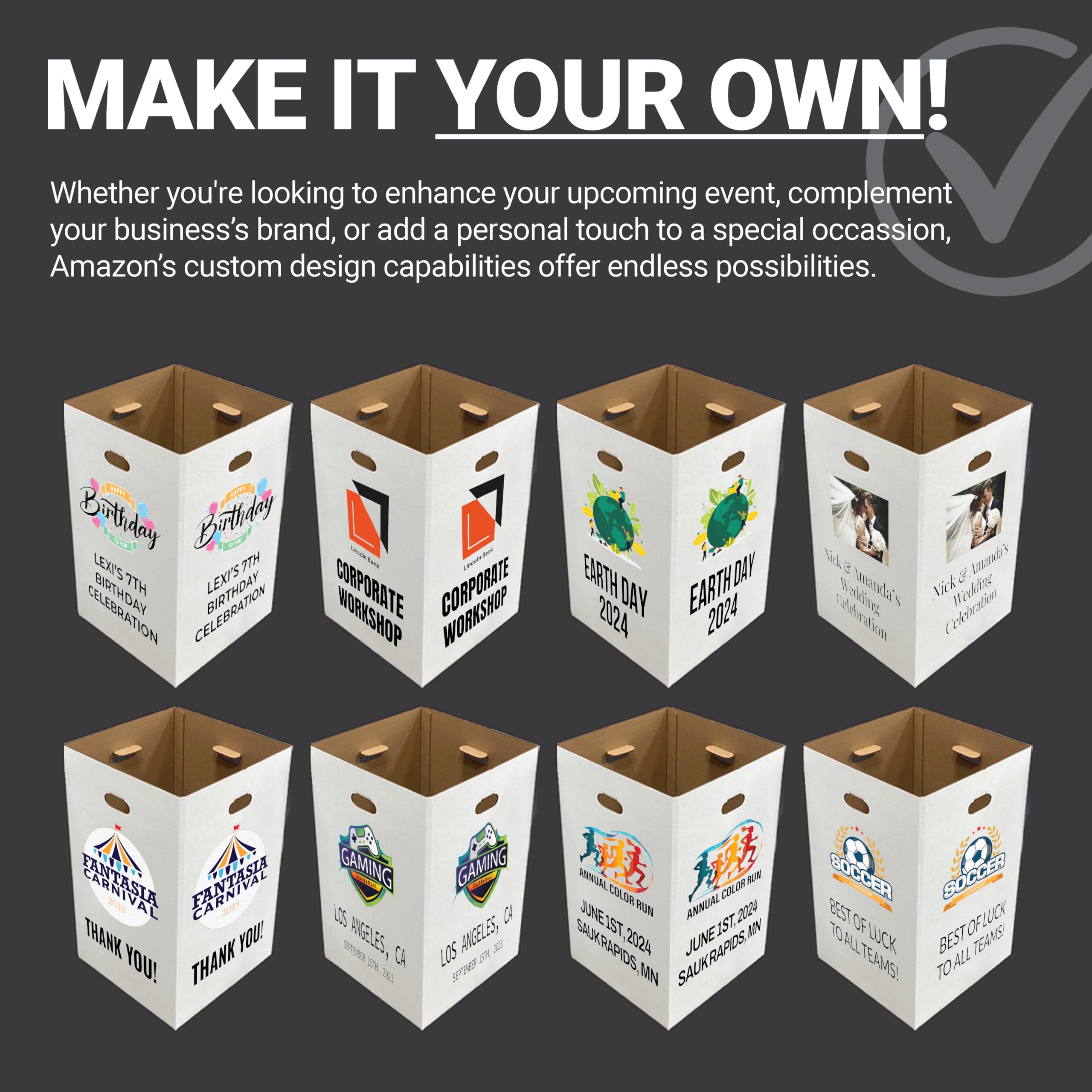 Customizable 42-Gallon Cardboard Trash, Waste & Recycling Containers (50 Pack, White) – Add Your Logo and Text for Any Occasion Including Trade Shows, Weddings, Events, Concerts & Large Gatherings