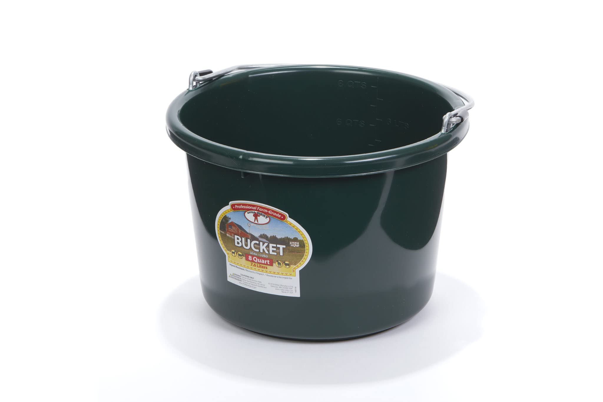 Little Giant® Plastic Animal Feed Bucket | Round Plastic Feed Bucket with Metal Handle | Made in USA | 8 Quarts | Green