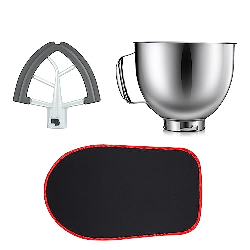 Stainless Steel Bowl for KitchenAid 4.5-5 Quart Tilt-Head Stand Mixers,Flex Edge Beater and Mixer Sliding Mat Compatible with KitchenAid 4.5-5 Quart Tilt-Head Stand Mixer
