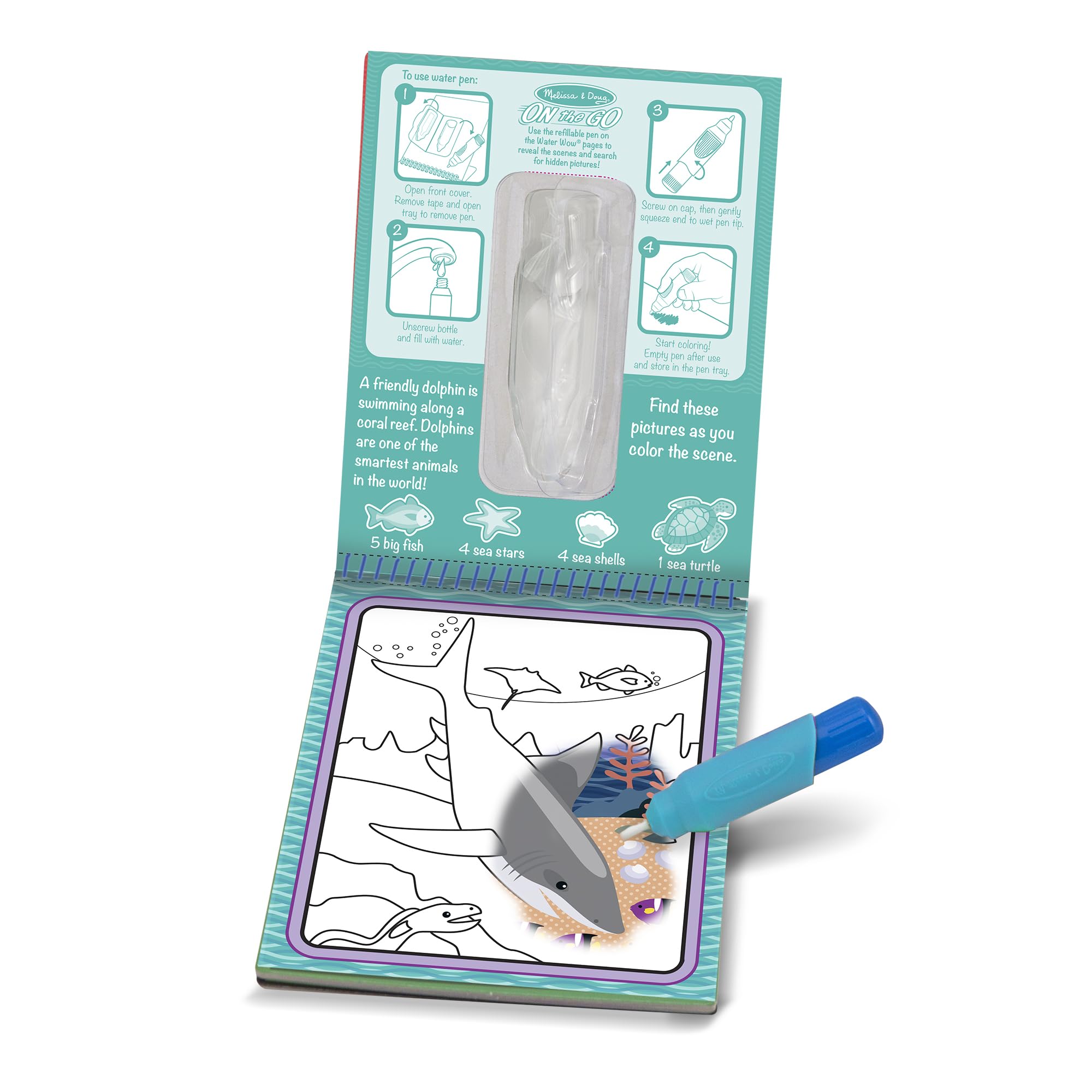 Melissa & Doug On the Go Water Wow! Reusable Color with Water Activity Pad 6-Pack, Sports, Occupations, Adventure, Safari, Under the Sea, Animals - FSC Certifieda