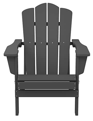 KINGYES Folding Adirondack Chair, HDPE All-Weather Folding Adirondack Chair, Grey