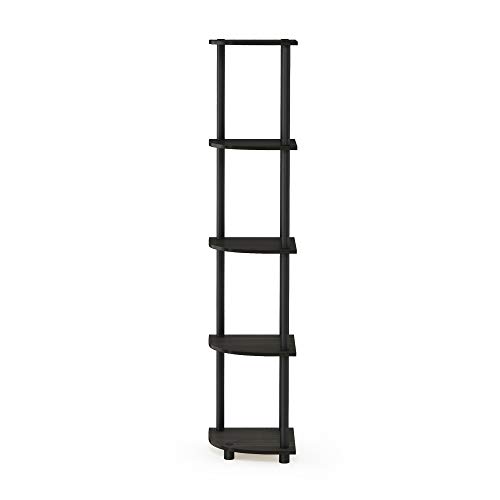 Furinno LACi 4-Bins System Rack, 11.3(W) x 28.8(H) Inch, Espresso/Black & Turn-N-Tube 5 Tier Corner Display Rack Multipurpose Shelving Unit, 1-Pack, Espresso/Black